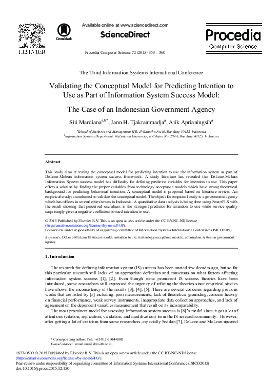 Pdf Validating The Conceptual Model For Predicting Intention To Use As Part Of Information