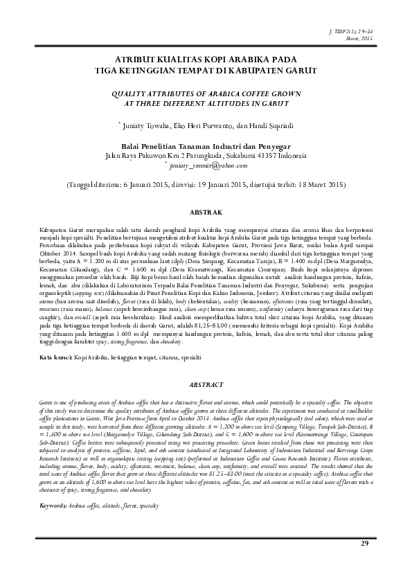 (PDF) Atribut Kualitas Kopi Arabika pada Tiga Ketinggian Tempat Di ...