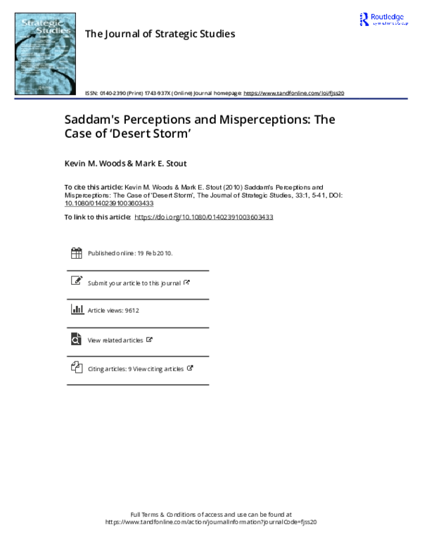 (PDF) Saddam's Perceptions and Misperceptions: The Case of ‘Desert Storm’