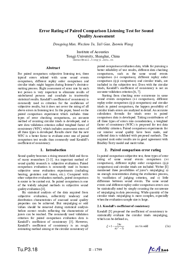 (PDF) Error Rating of Paired Comparison Listening Test for Sound ...