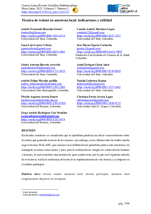 (PDF) Técnica de walant en anestesia local: indicaciones y utilidad