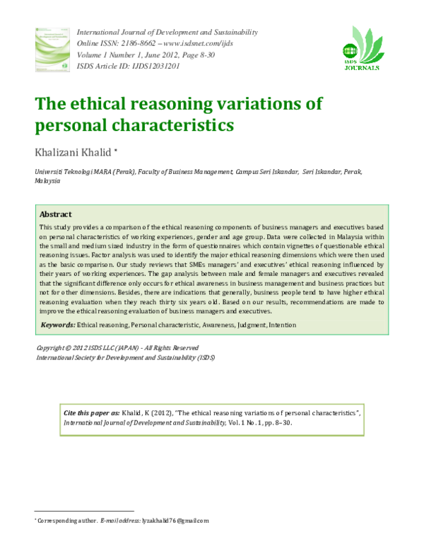 (PDF) The ethical reasoning variations of personal characteristics