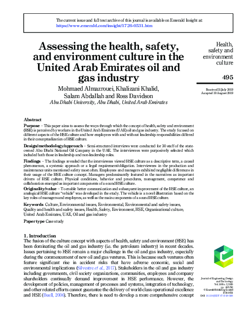 (PDF) Assessing the health, safety, and environment culture in the ...