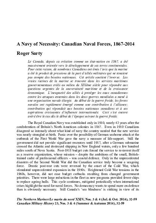 (PDF) A Navy of Necessity: Canadian Naval Forces, 1867-2014