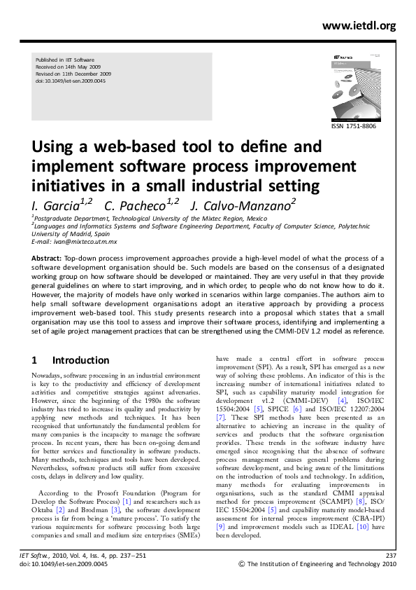 (PDF) Using a web-based tool to define and implement software process improvement initiatives in ...