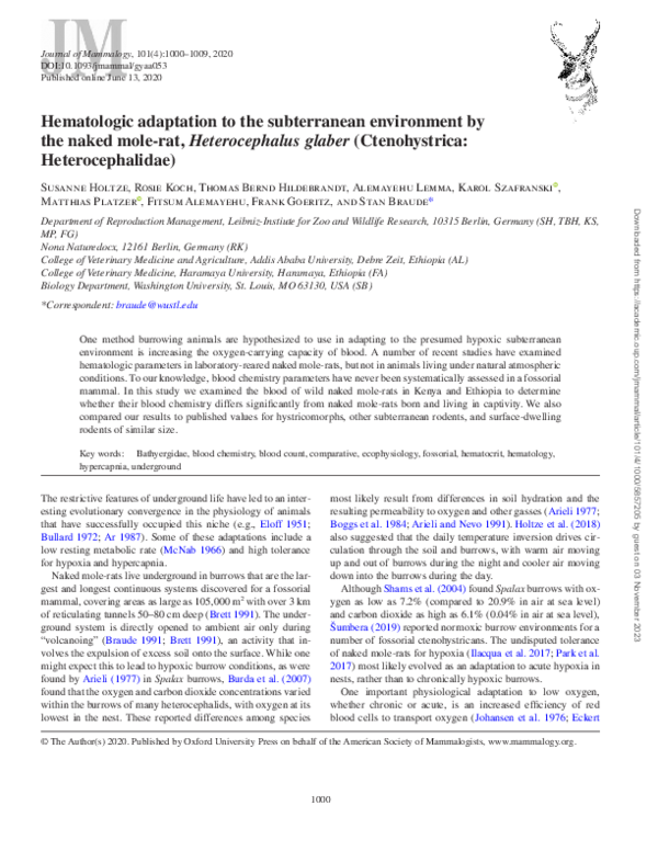 (PDF) Hematologic adaptation to the subterranean environment by the ...