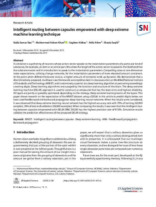 (PDF) Intelligent routing between capsules empowered with deep extreme machine learning technique