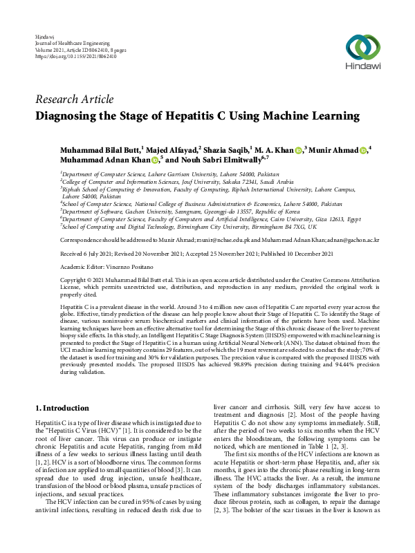 (PDF) Diagnosing the Stage of Hepatitis C Using Machine Learning