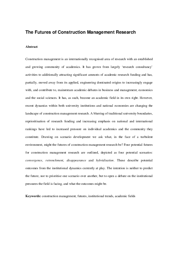 (PDF) The futures of construction management research