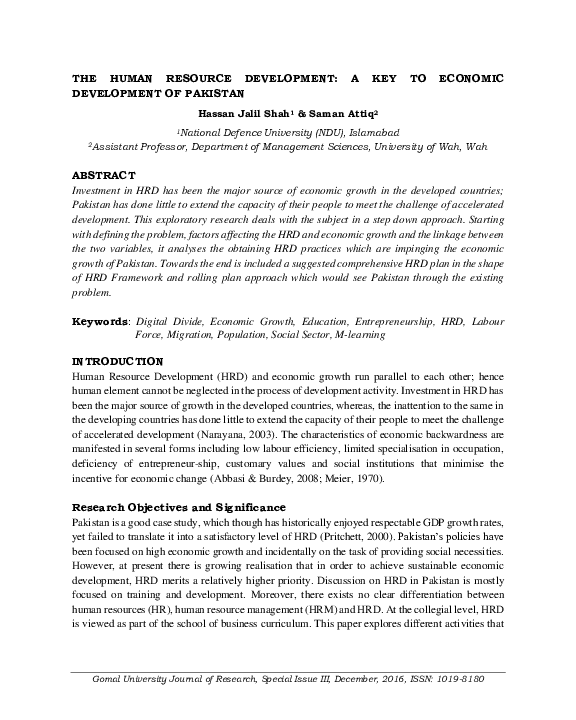 (PDF) The Human Resource Development: A Key to Economic Development of ...