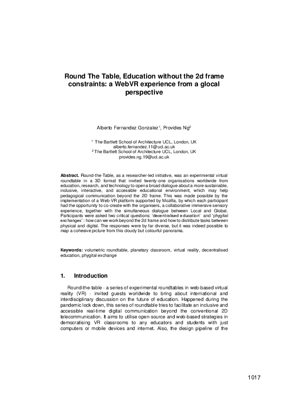 (PDF) Round The Table, Education without the 2d frame constraints: a ...