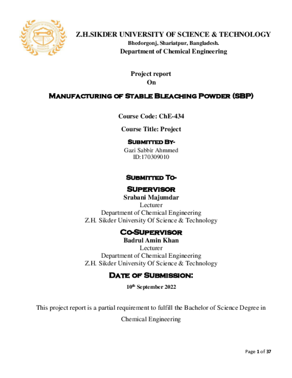 (PDF) Manufacturing of Stable Bleaching Powder
