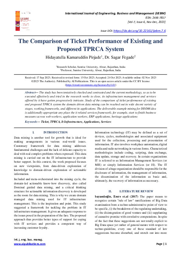 (PDF) The Comparison of Ticket Performance of Existing and Proposed ...