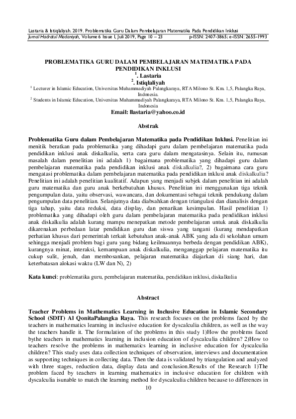 (PDF) Problematika Guru Dalam Pembelajaran Matematika Pada Pendidikan Inklusi