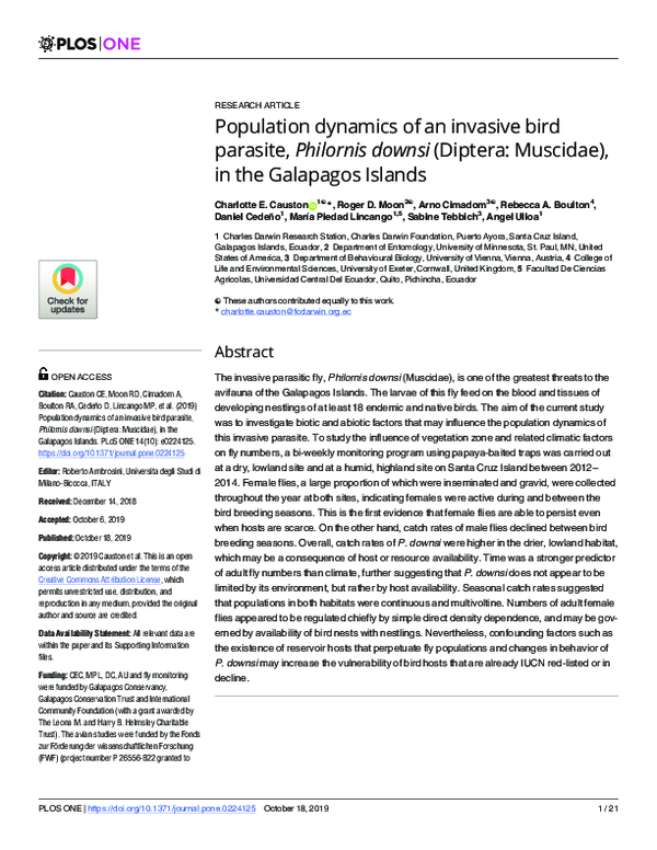 (PDF) Population dynamics of an invasive bird parasite, Philornis ...