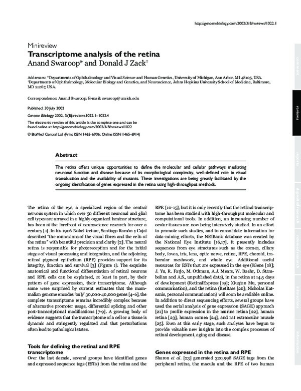 (PDF) Transcriptome analysis of the retina