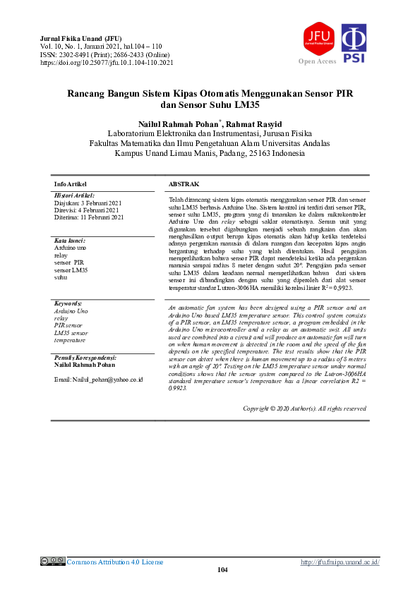 (PDF) Rancang Bangun Sistem Kipas Otomatis Menggunakan Sensor PIR dan ...