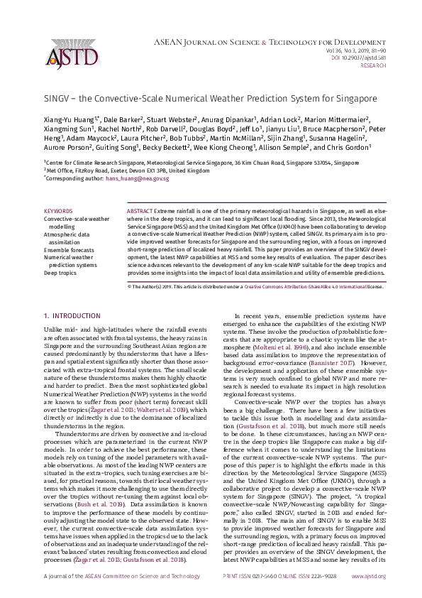 (PDF) SINGV – the Convective-Scale Numerical Weather Prediction System for Singapore