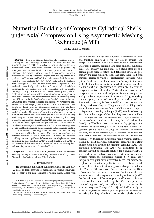 (PDF) Numerical Buckling Of Composite Cylindrical Shells Under Axial ...