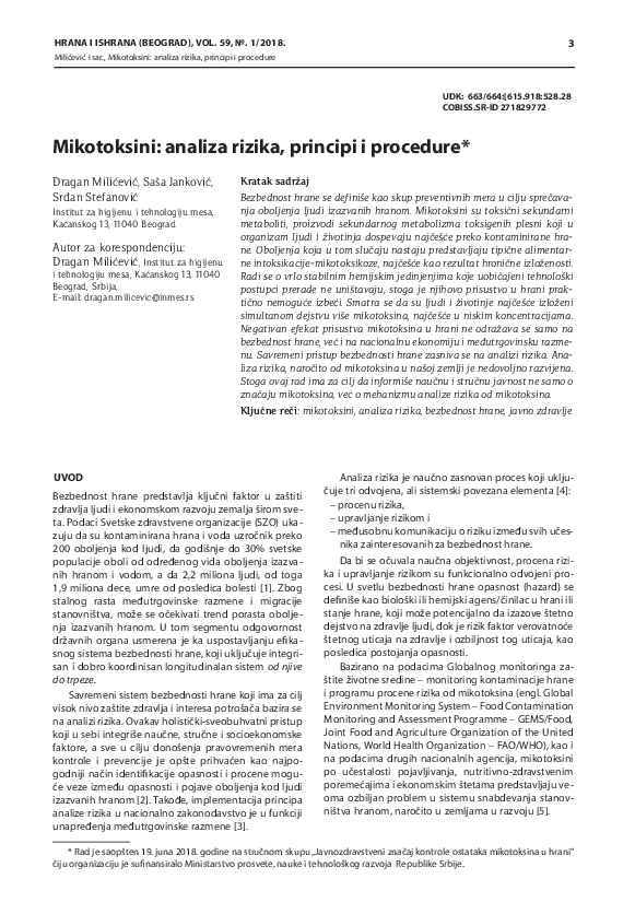 (PDF) Mycotoxins: Risk analysis, general principles and procedures | Dragan Milicevic - Academia.edu