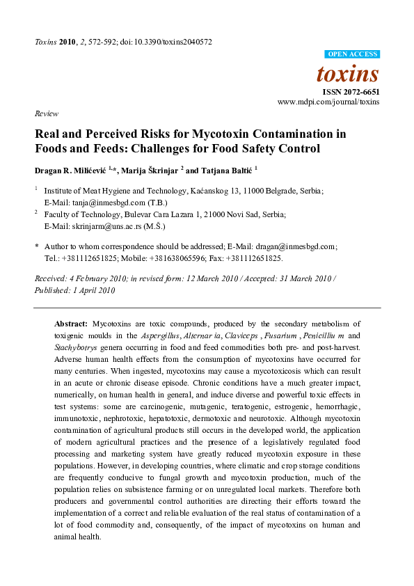Pdf Real And Perceived Risks For Mycotoxin Contamination In Foods And Feeds Challenges For