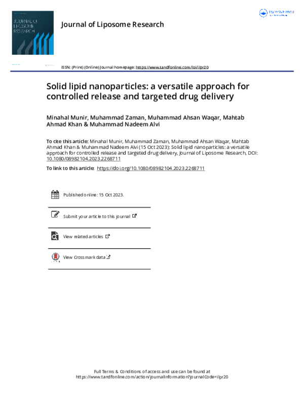 (PDF) Solid lipid nanoparticles: a versatile approach for controlled ...