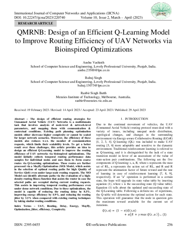 (PDF) QMRNB: Design of an Efficient Q-Learning Model to Improve Routing Efficiency of UAV ...