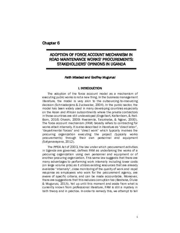 (PDF) ADOPTION OF FORCE ACCOUNT MECHANISM IN ROAD MAINTENANCE WORKS ...