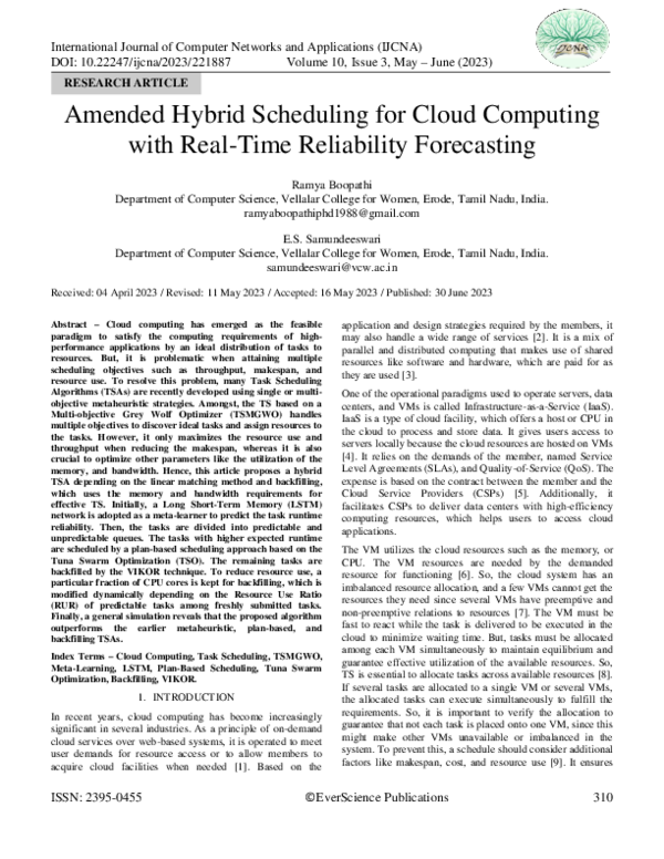 (PDF) Amended Hybrid Scheduling for Cloud Computing with Real-Time Reliability Forecasting