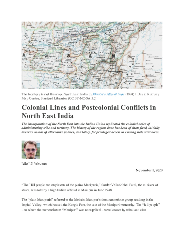 (PDF) Colonial lines and postcolonial conflicts in Northeast India. The ...