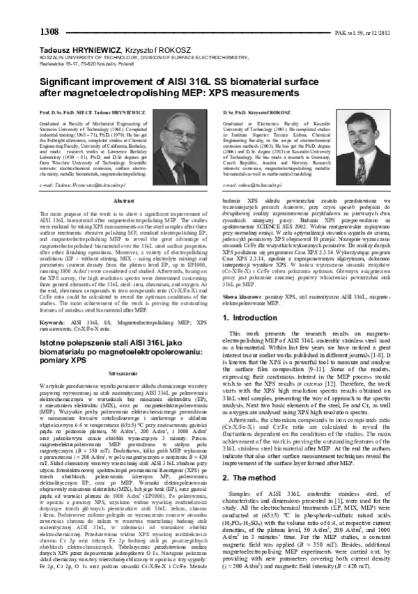 (PDF) Significant improvement of AISI 316L SS biomaterial surface after magnetoelectropolishing ...