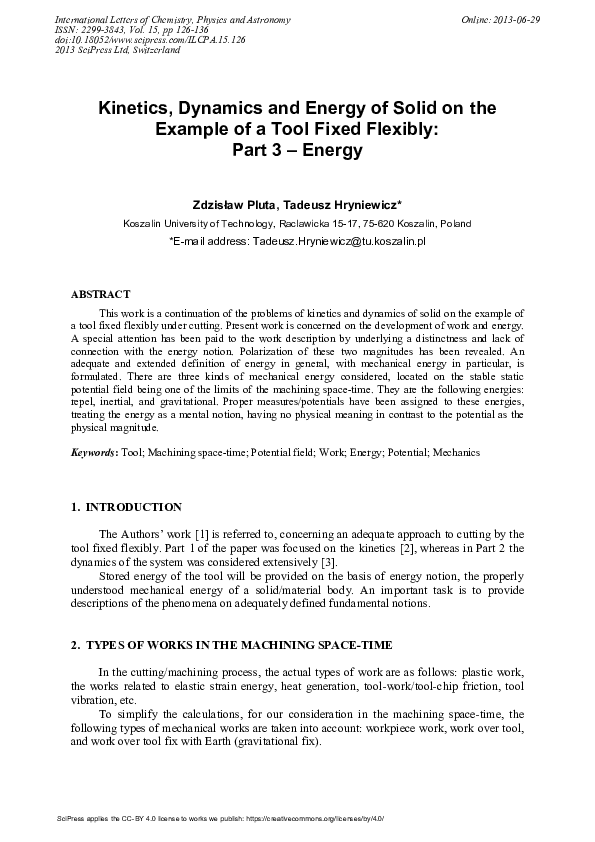 (PDF) Kinetics, Dynamics and Energy of Solid on the Example of a Tool ...