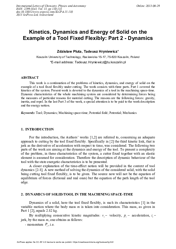(PDF) Kinetics, Dynamics and Energy of Solid on the Example of a Tool ...