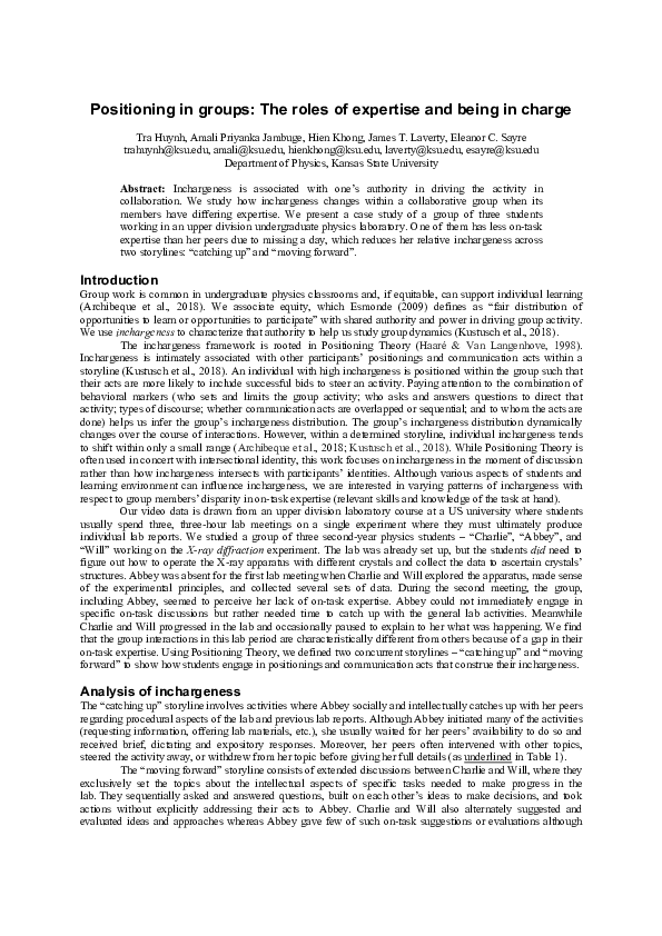 (PDF) Positioning in groups: The roles of expertise and being in charge