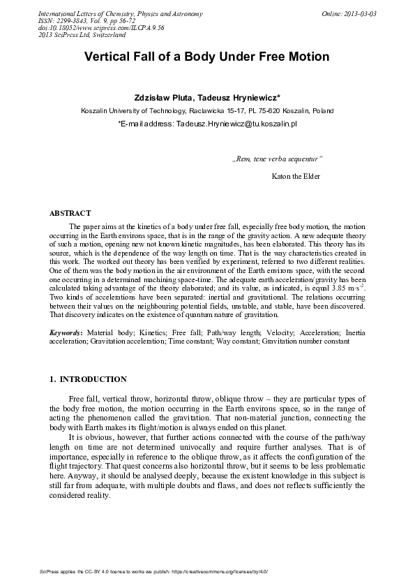 (PDF) Vertical Fall of a Body under Free Motion