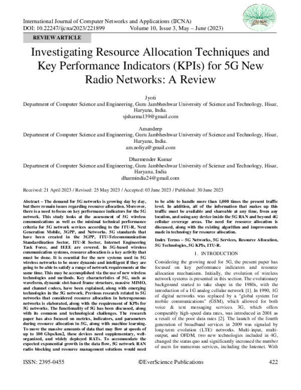 (PDF) Investigating Resource Allocation Techniques and Key Performance Indicators (KPIs) for 5G ...
