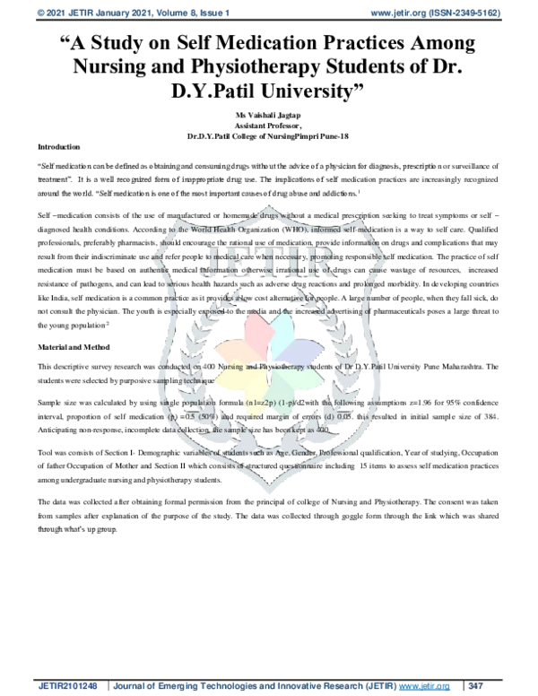 (PDF) A Study on Self Medication Practices Among Nursing and ...
