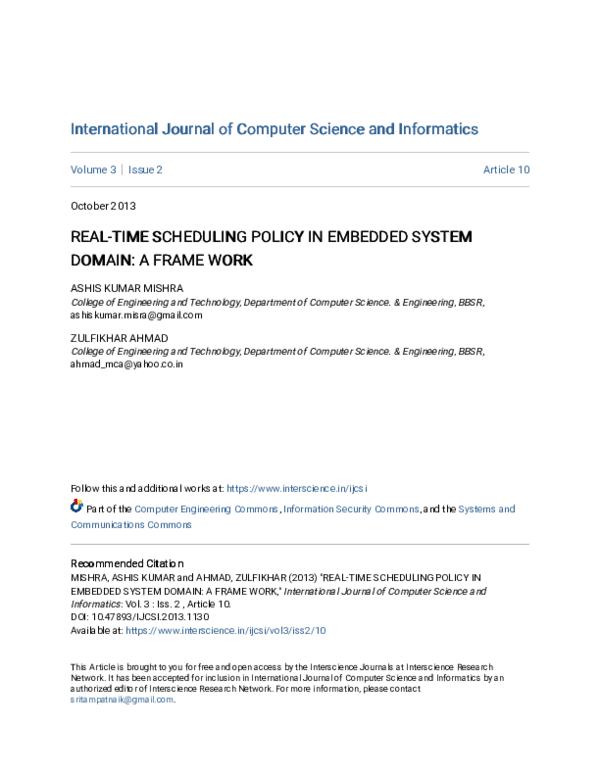(PDF) Real-Time Scheduling Policy in Embedded System Domain: A Frame Work | ASHIS MISHRA ...