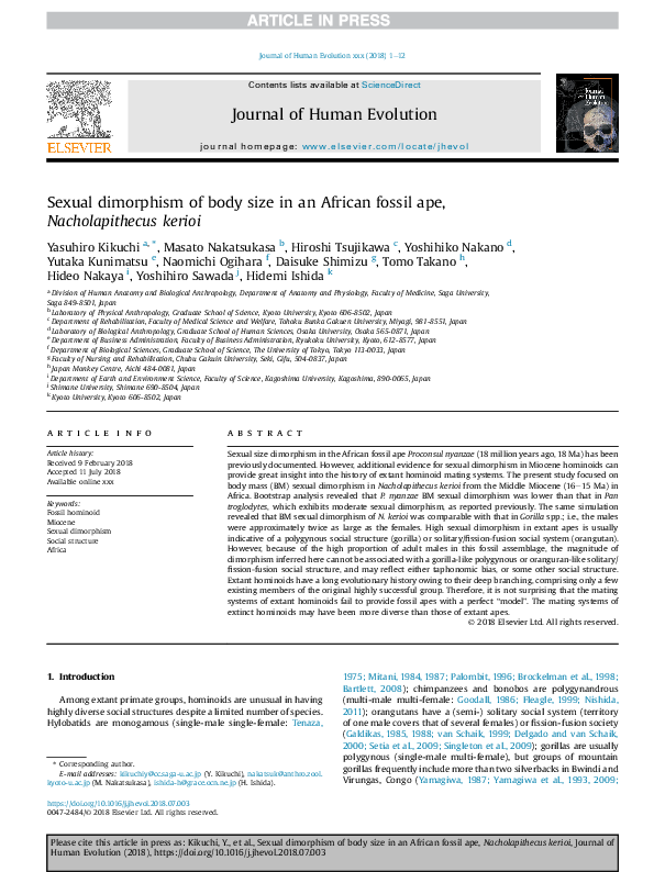 (PDF) Sexual dimorphism of body size in an African fossil ape ...