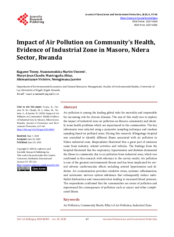 (PDF) Impact of Air Pollution on Community’s Health, Evidence of ...