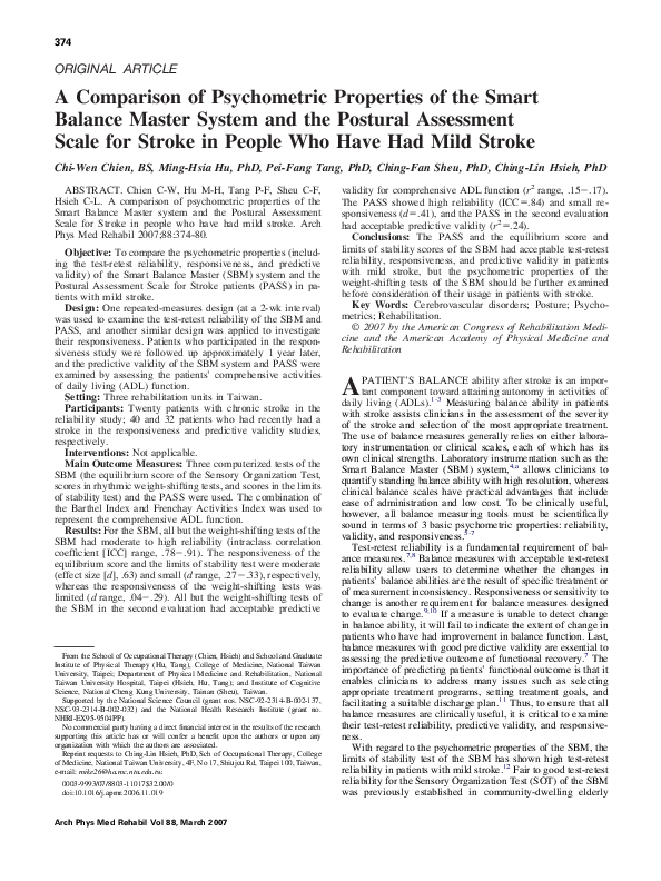 (PDF) A Comparison of Psychometric Properties of the Smart Balance ...