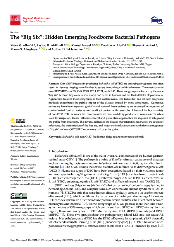 (PDF) The “Big Six”: Hidden Emerging Foodborne Bacterial Pathogens