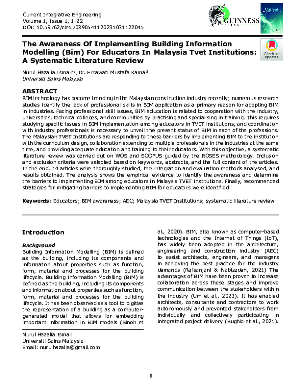 (PDF) The Awareness Of Implementing Building Information Modelling (Bim) For Educators In ...