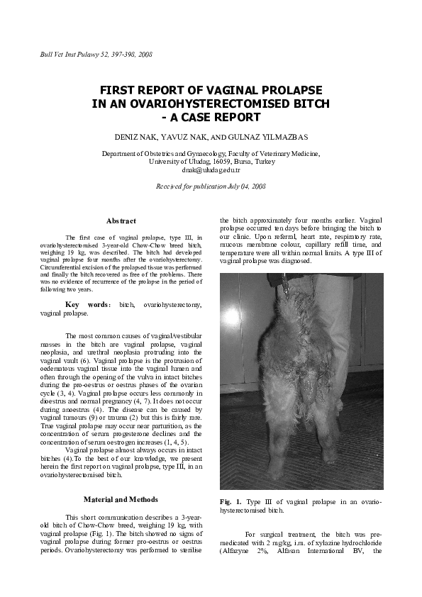 (PDF) First Report of Vaginal Prolapse in an Ovariohysterectomised Bitch - a Case Report | Deniz ...