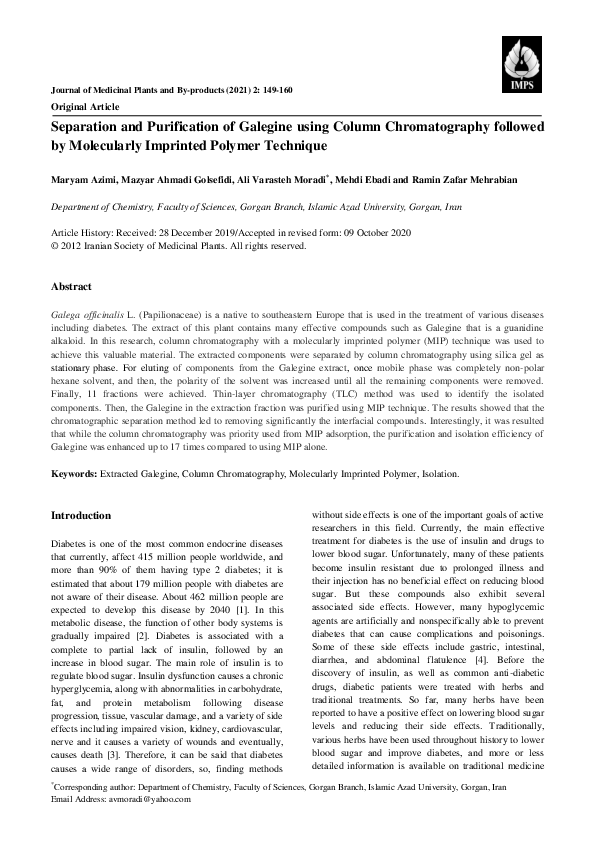 (PDF) Separation and Purification of Galegine using Column ...