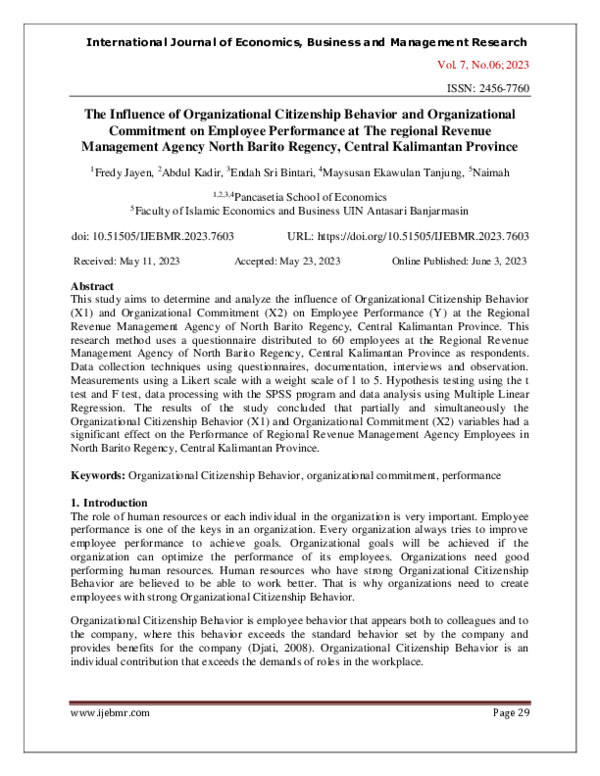 (PDF) The Influence of Organizational Citizenship Behavior and ...