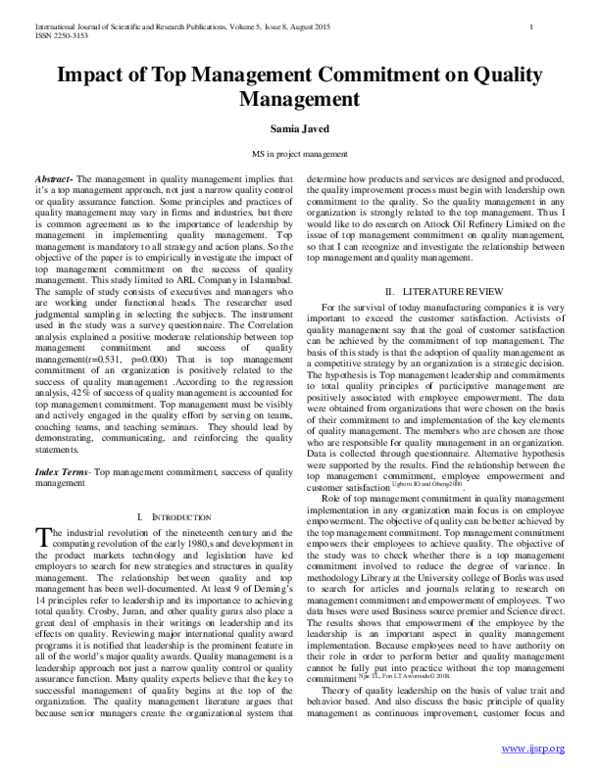 (PDF) Top Management Commitment and Quality Management Success