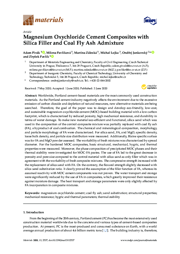 (PDF) Magnesium Oxychloride Cement Composites with Silica Filler and ...