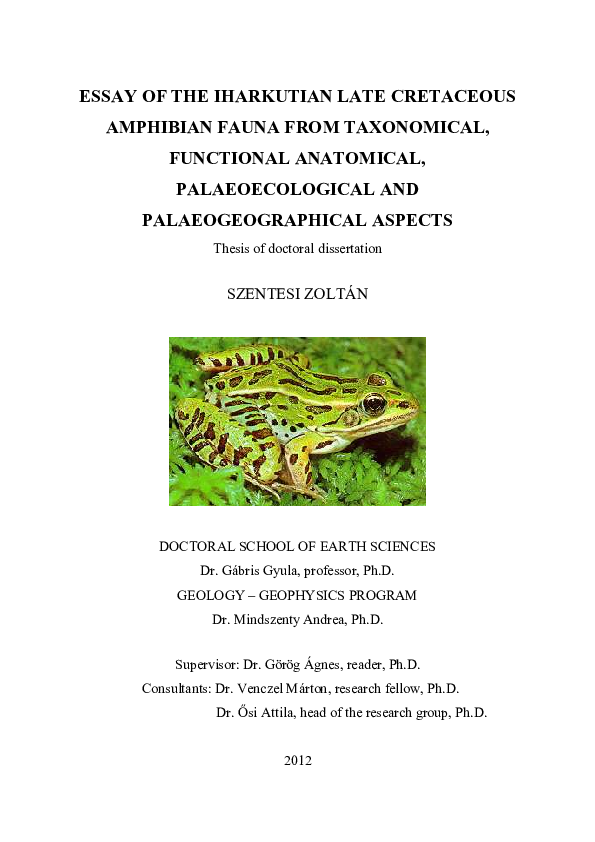 (PDF) Essay of the Iharkutian Late Cretaceous Amphibian Fauna from ...