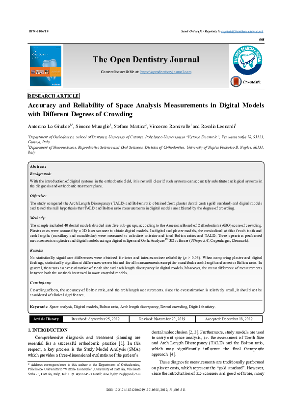 (PDF) Accuracy and Reliability of Space Analysis Measurements in ...